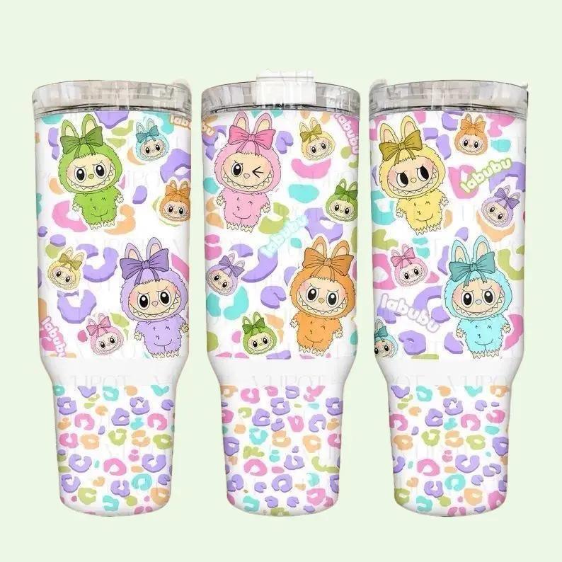 Kawaii Pastel Critters Tumbler 40oz Stainless Steel Rainbow Animal Hoo ...